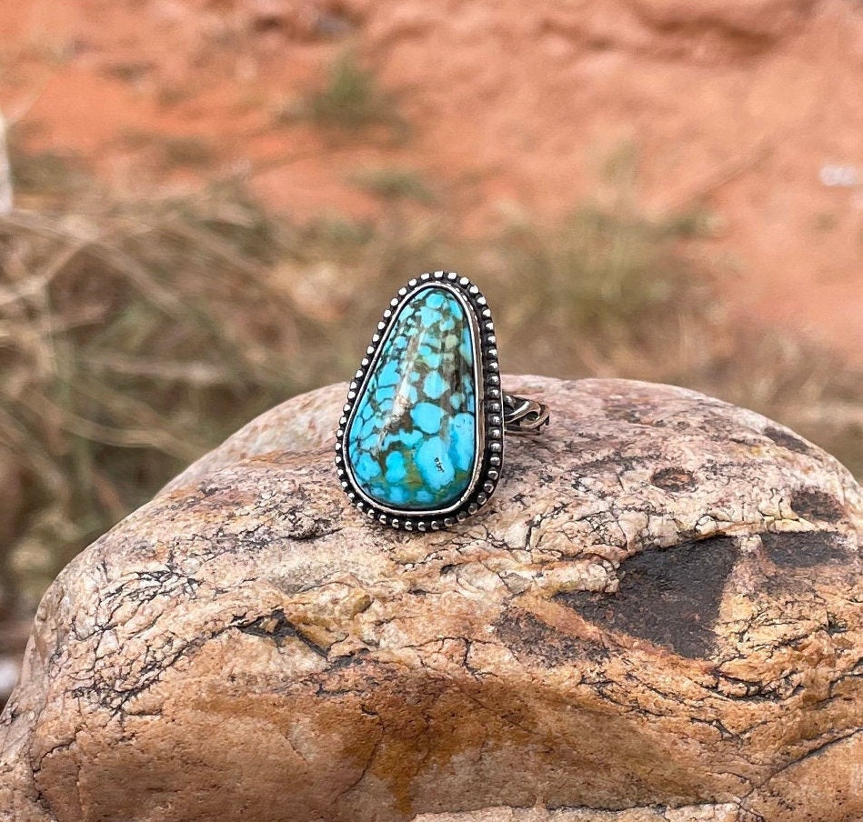 Turquoise Ring, Sterling Silver Ring, High Grade Red web Turquoise ...