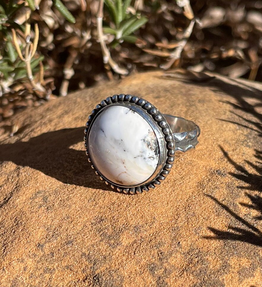 White Buffalo Turquoise Ring, Sterling Silver Ring, Kingman White ...
