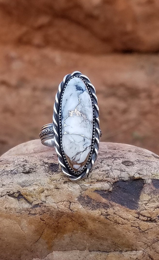 White Buffalo Turquoise Ring, Sterling Silver Ring, Kingman White ...