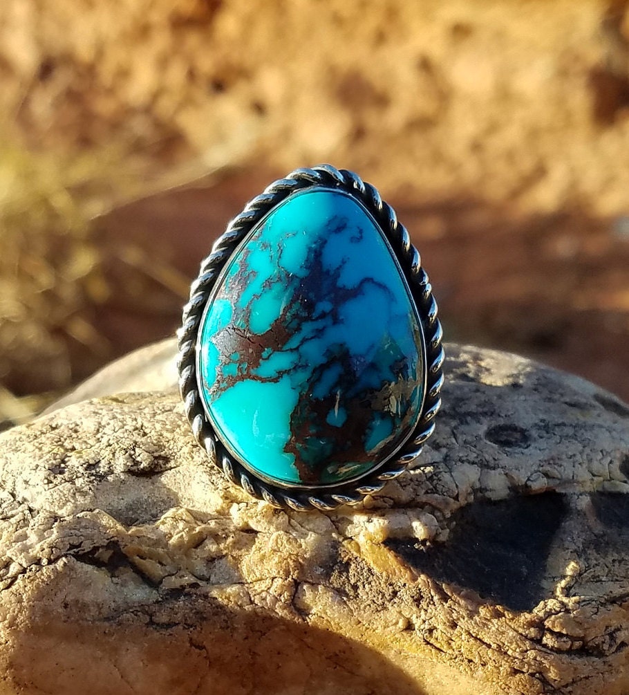 Turquoise Ring, Sterling Silver Ring, High Grade Polychrome Turquoise ...
