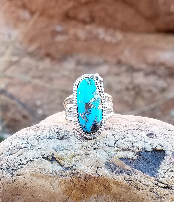 Turquoise with Pyrite matrix Ring, Sterling Silver Ring, Kingman High ...
