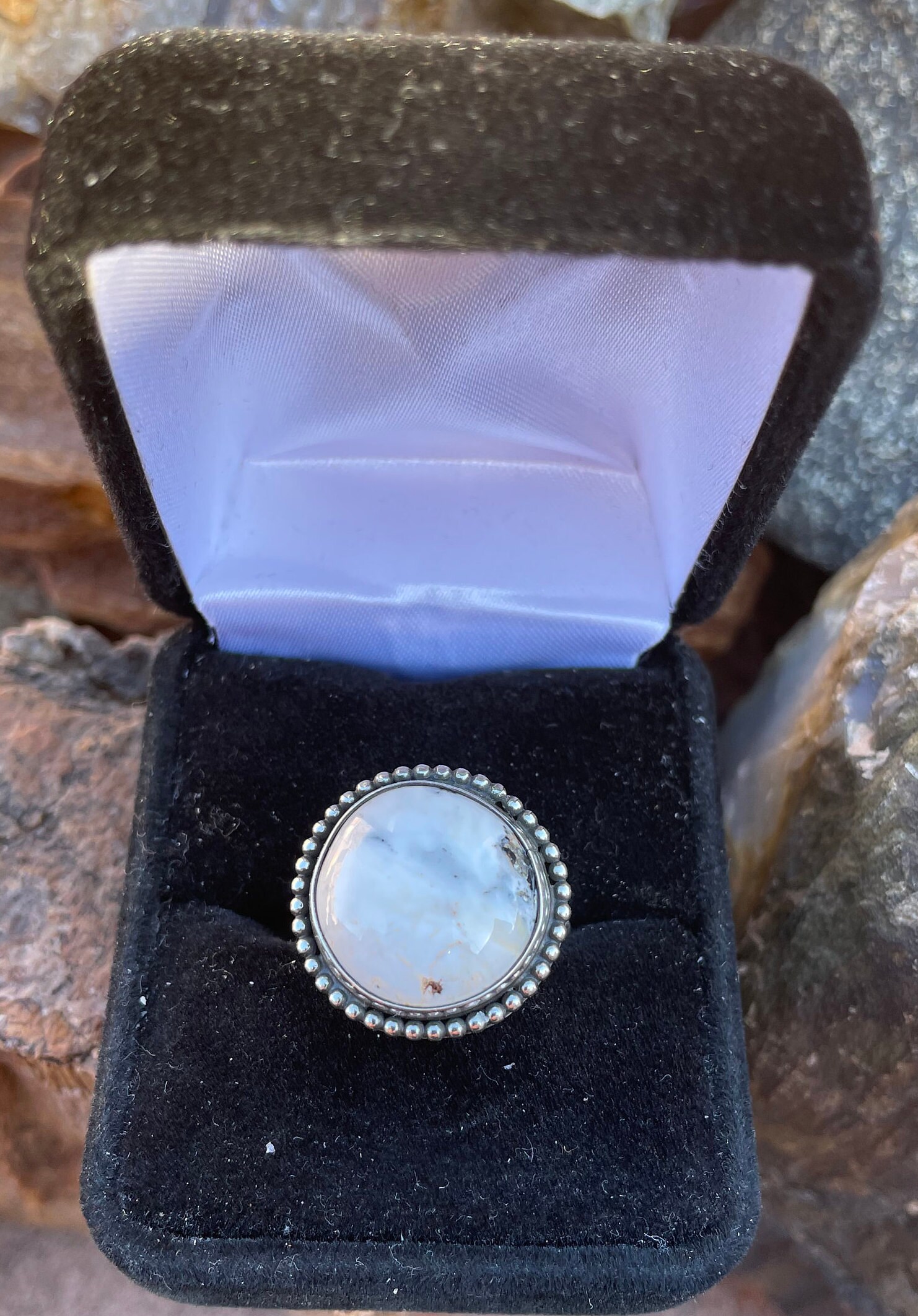 White Buffalo Turquoise Ring, Sterling Silver Ring, Kingman White ... White Buffalo Turquoise Ring, Sterling Silver Ring, Kingman White ...