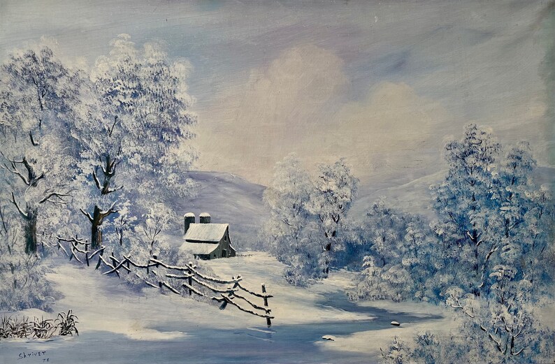 Vintage Art Vintage Painting Vintage Landscape Winter - Etsy