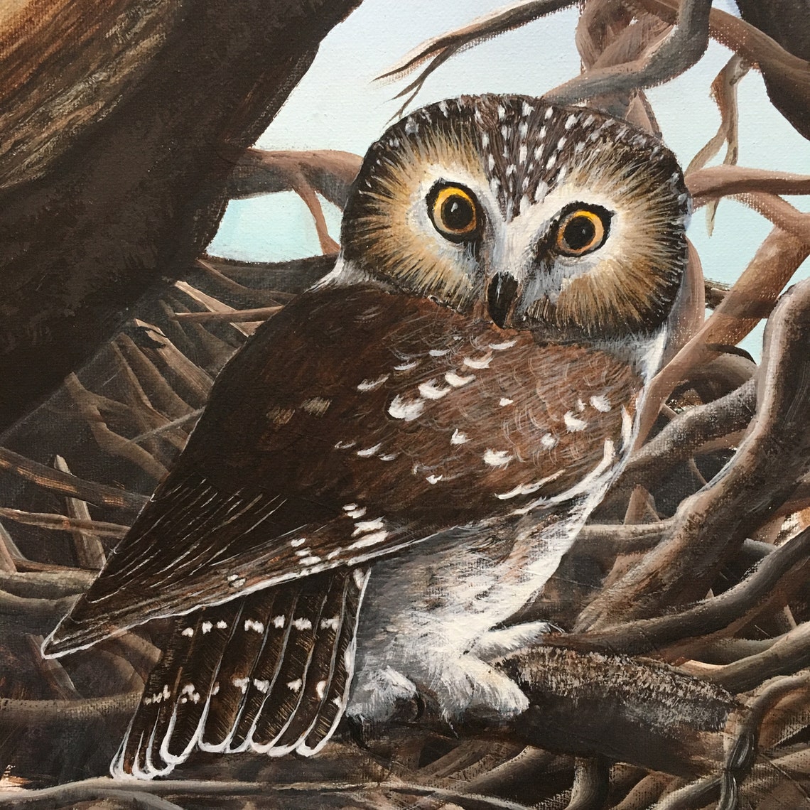 Owl Art Vintage Art Owl Painting Animal Art | Etsy