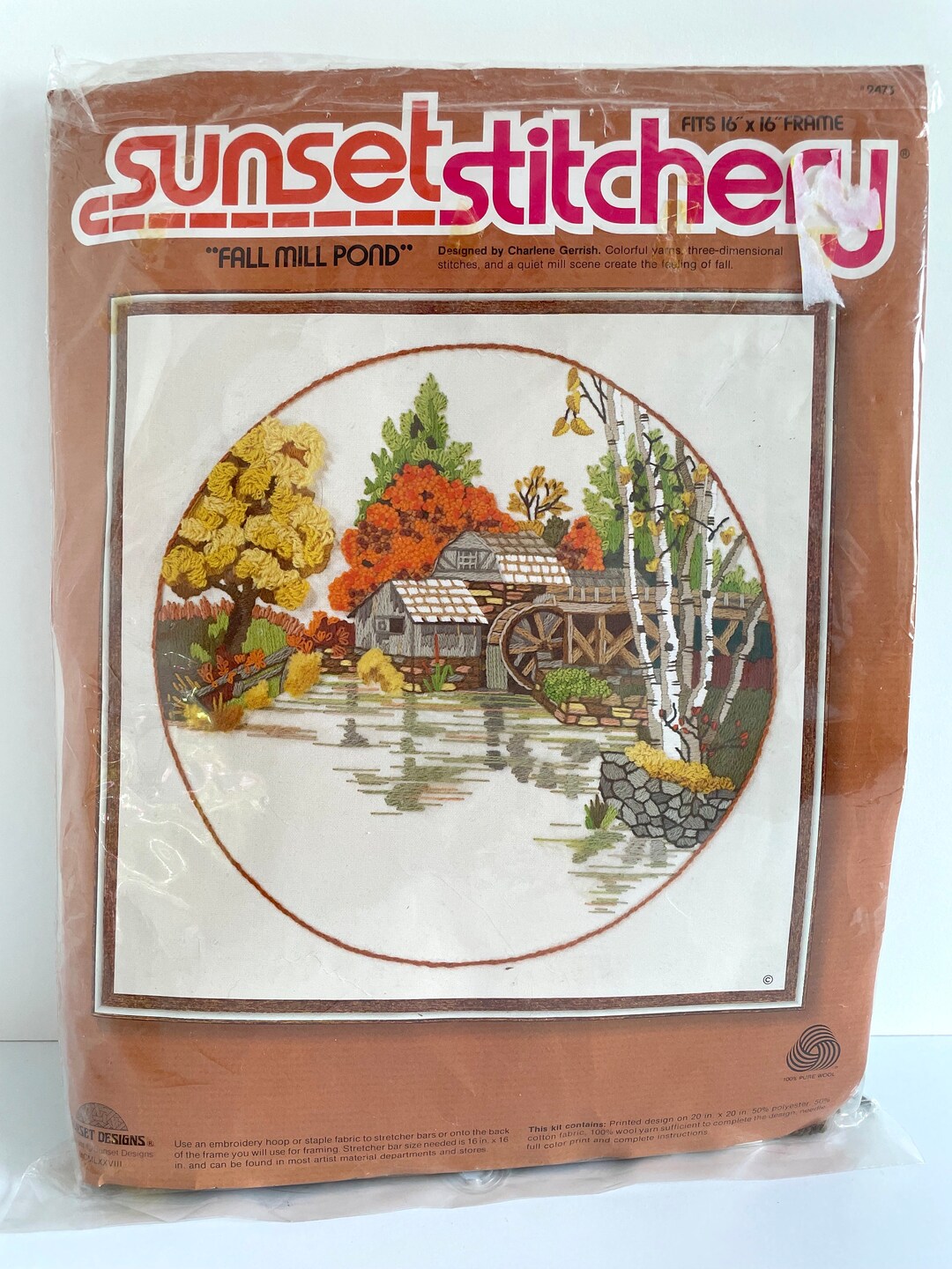 Vintage Sunset Stitchery, Vintage Craft Kits, Fall Mill Pond, 1970's ...