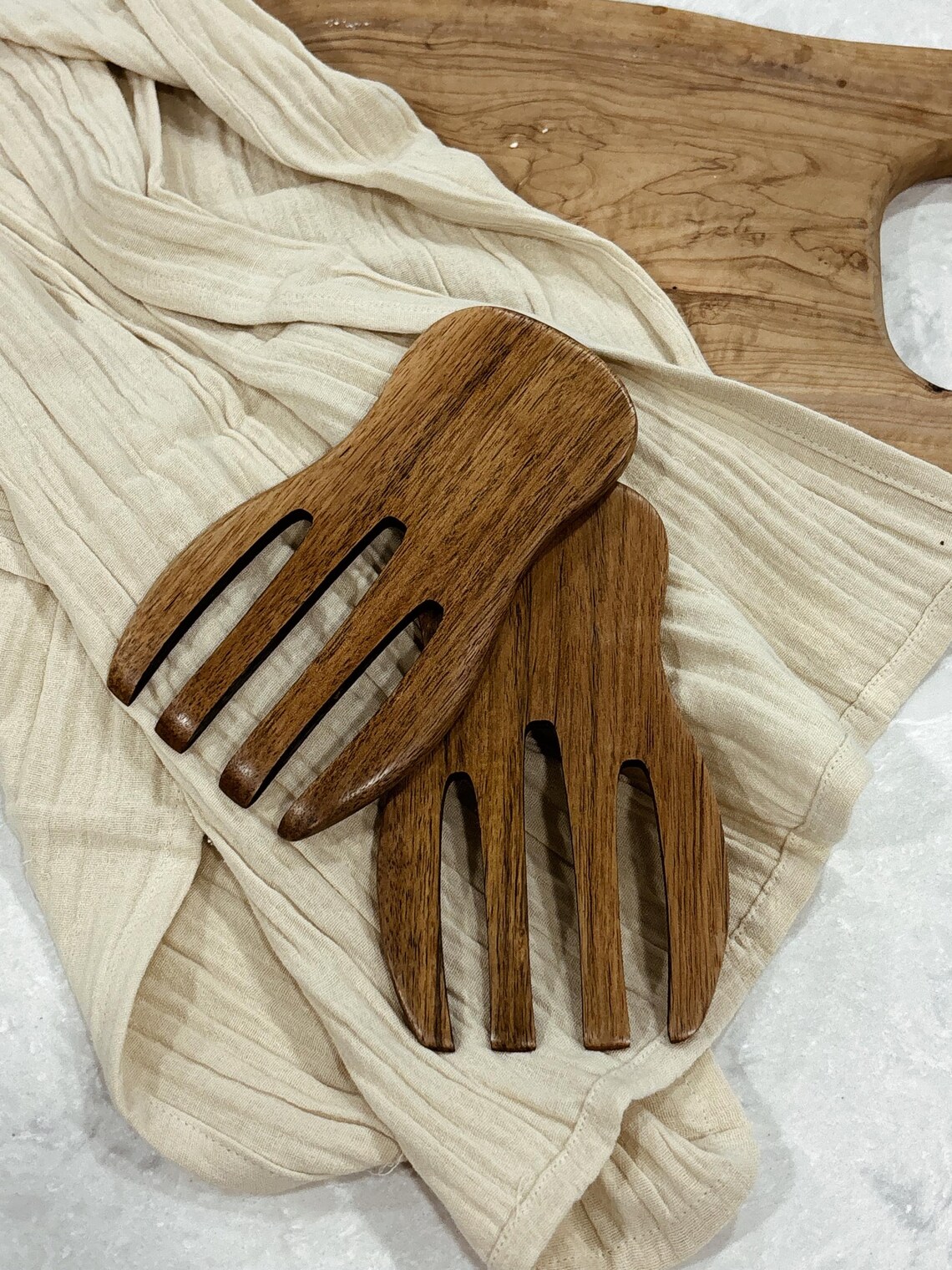 Set of Two Salad Hand Tong, Wooden Salad Mixing Serving Tongs, Wood ...