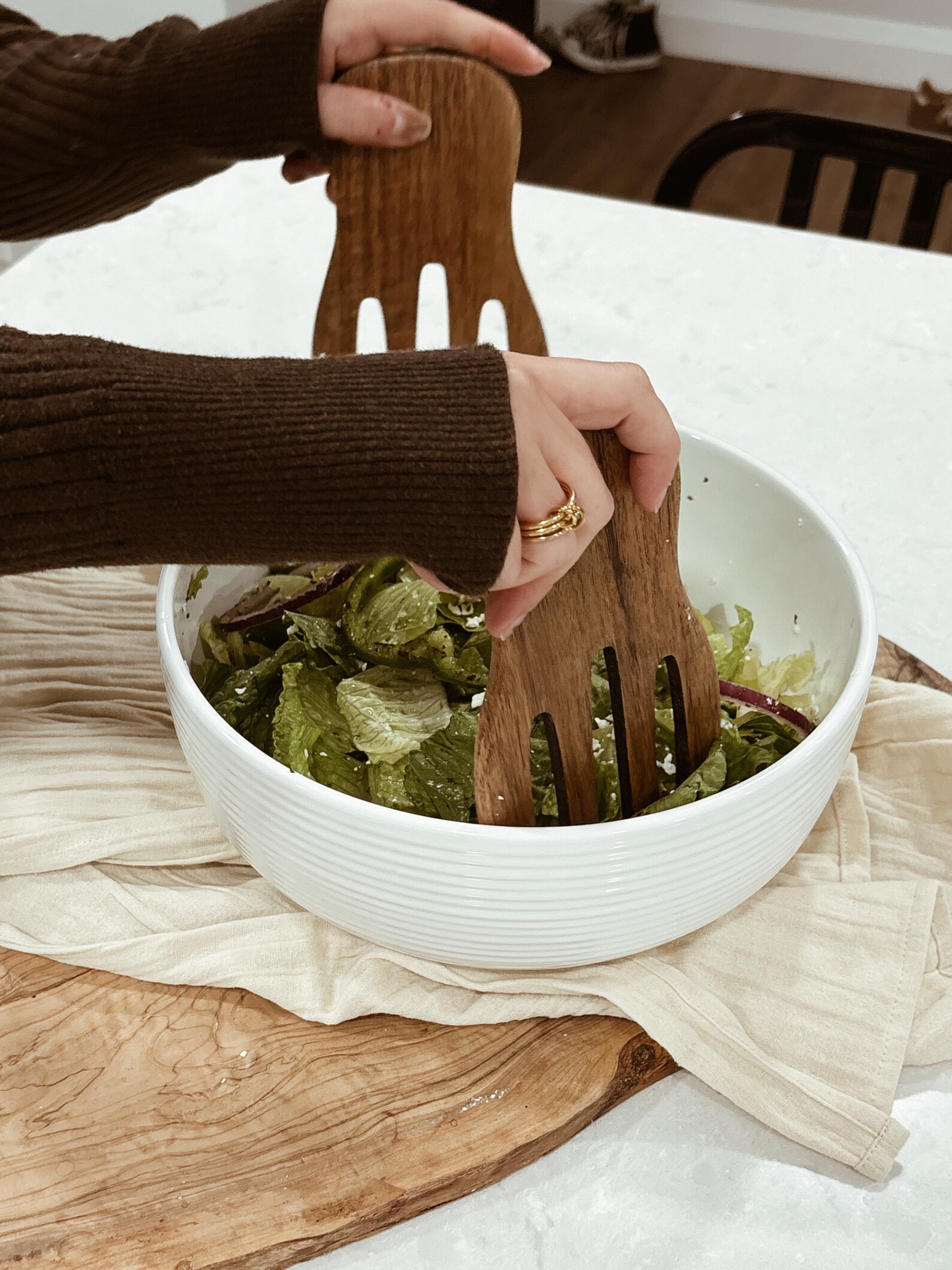 Set of Two Salad Hand Tong, Wooden Salad Mixing Serving Tongs, Wood ...