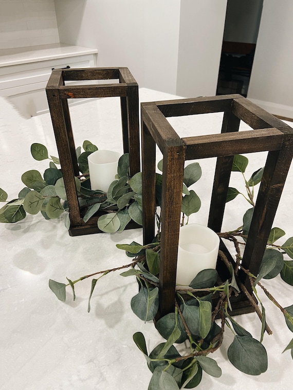 Set of Two Lanterns Rustic Wood Lanterns Wedding Home - Etsy