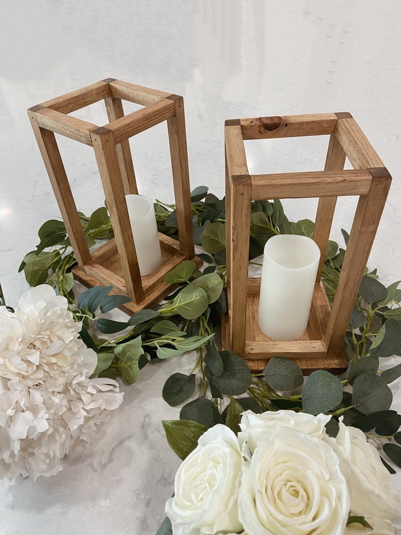 Set of Two Lanterns | Rustic Wood Lanterns | Wedding | Home Decor ...