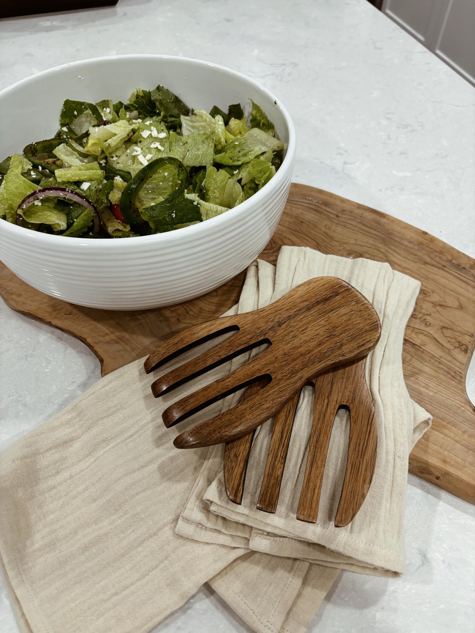 Set of Two Salad Hand Tong, Wooden Salad Mixing Serving Tongs, Wood ...