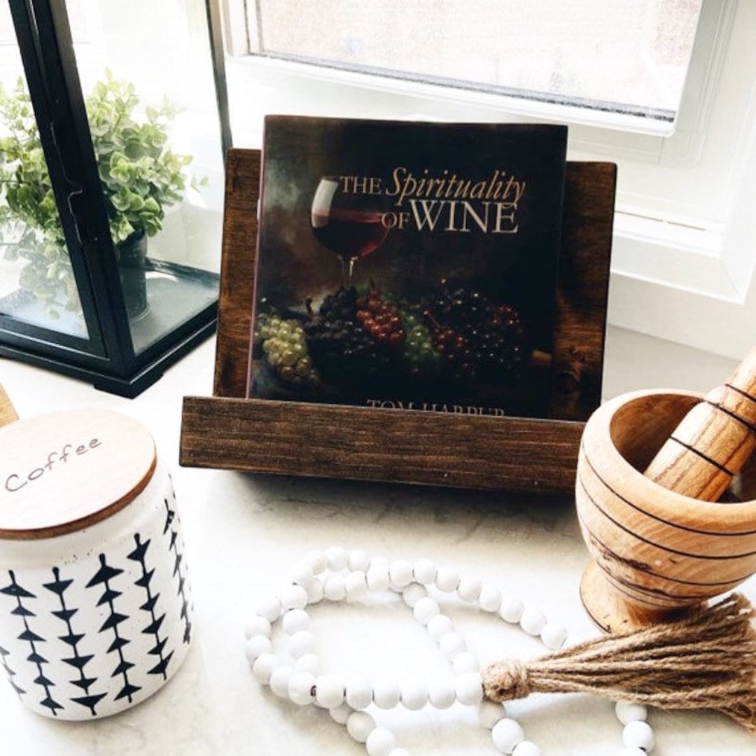 Rustic Dark Walnut Wooden Cookbook Stand, Recipe Stand, Cookbook Holder ...