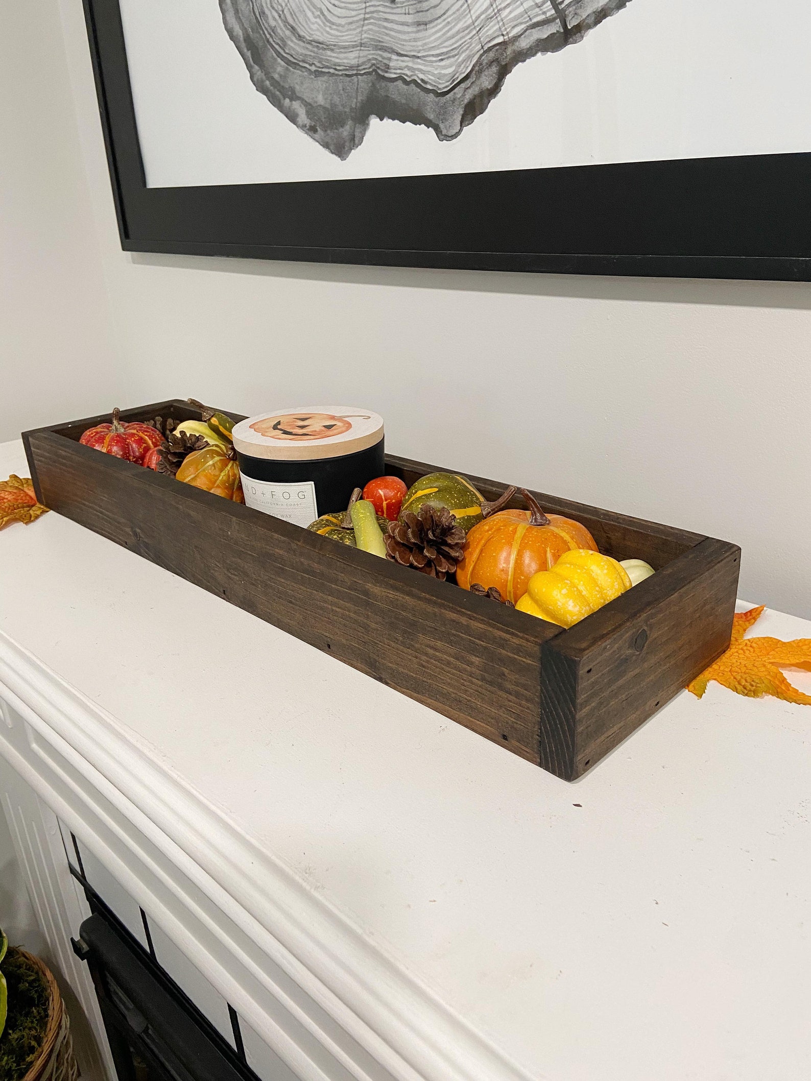Mantle Tray, Low Wood Centerpiece Tray, Farmhouse Candle Tray, Rustic ...