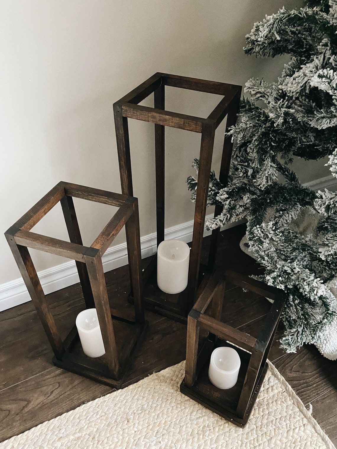 Set of Three Lanterns | Rustic Wood Lanterns | Wedding | Home Decor ...