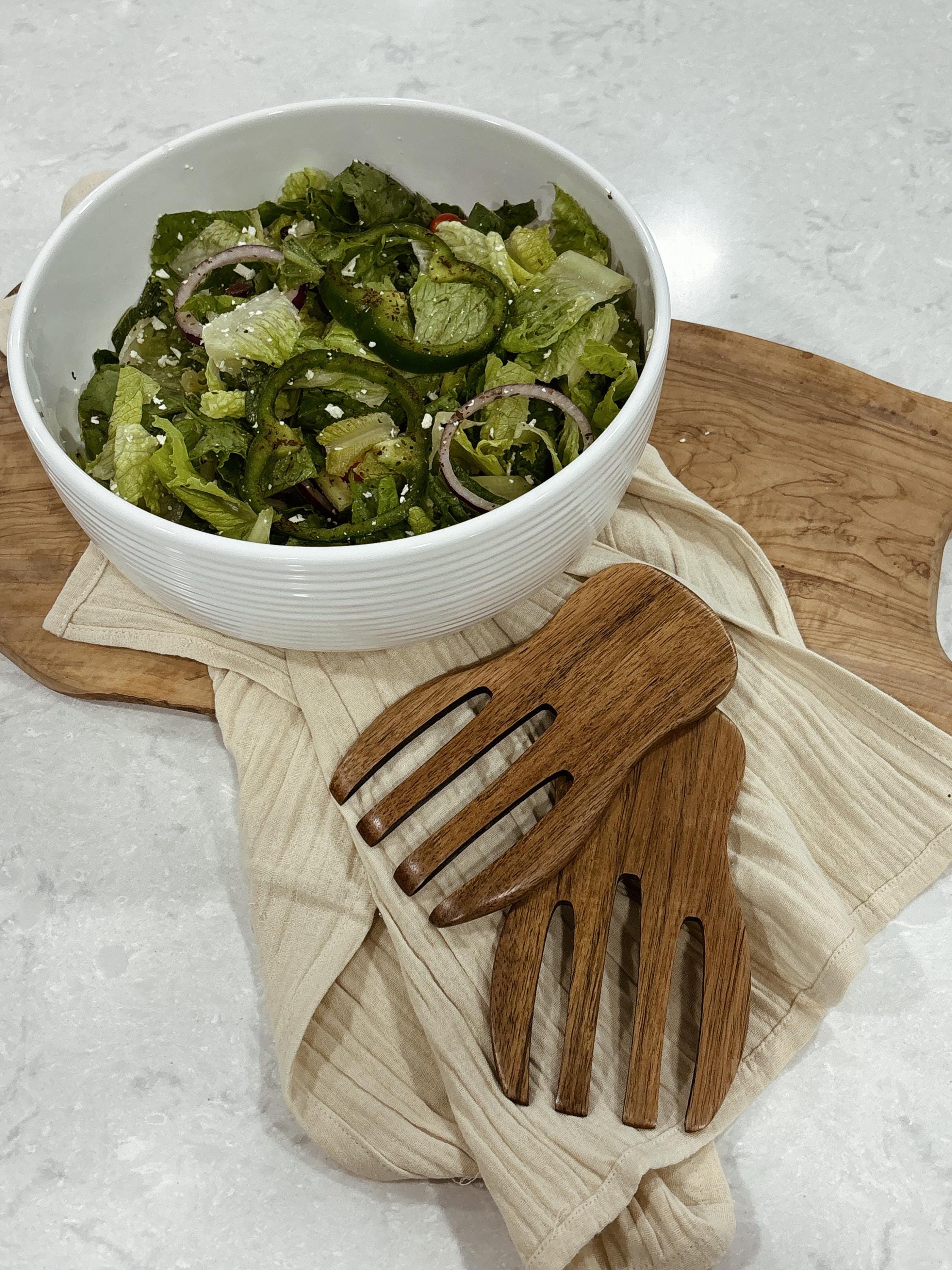 Set of Two Salad Hand Tong, Wooden Salad Mixing Serving Tongs, Wood ...