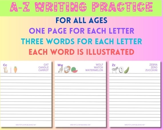 Writing Practice A-Z Letters & Words All Ages Homeschooling ESL - Etsy