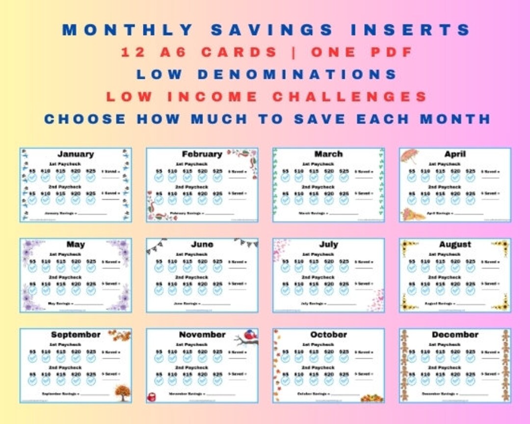 A6 Low Income Monthly Savings Challenge: Cash Binder Notion (PDF) - Etsy