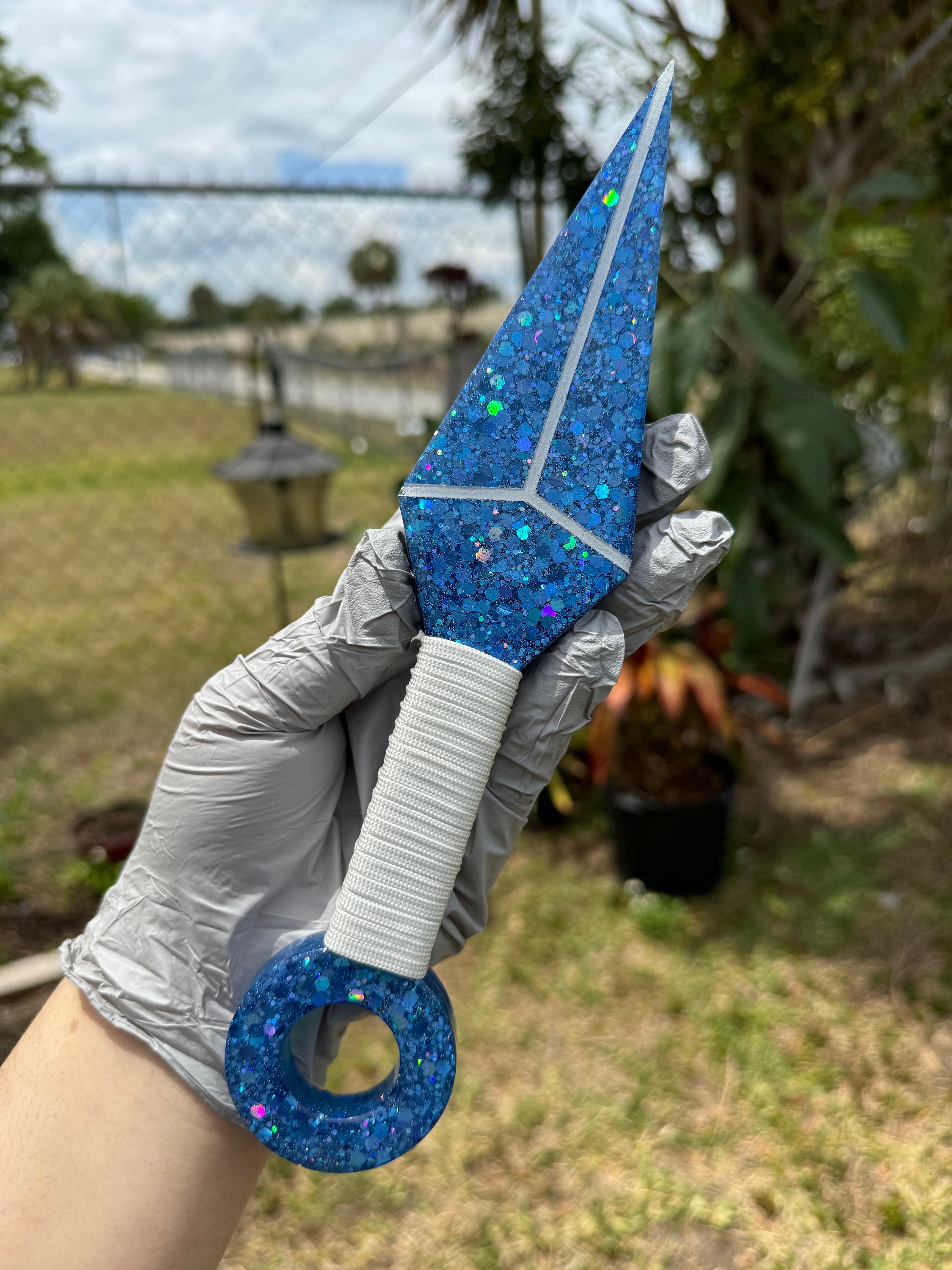 10 White & Blue finished Sparkle Resin Kunai, Anime Kunai, Anime Gift ...