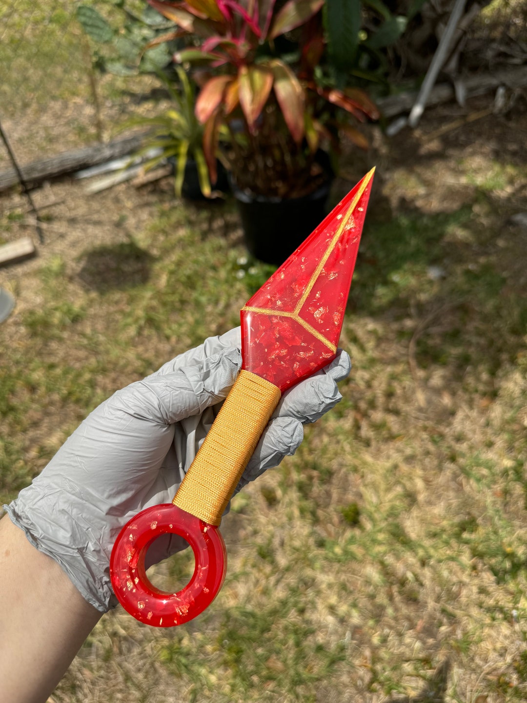 10" Gold & Red Fire Nation Kunai (finished) Sparkle Flakes Resin Kunai ...