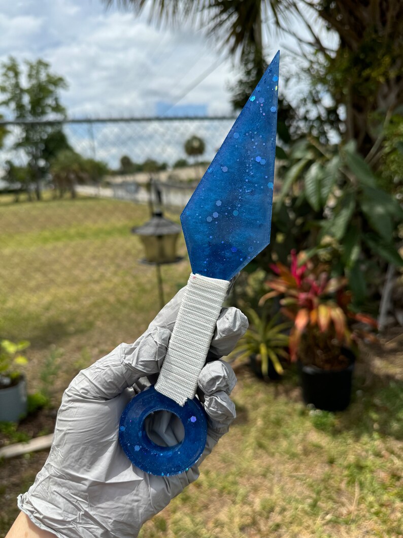 10 White & Blue finished Sparkle Resin Kunai, Anime Kunai, Anime Gift ...