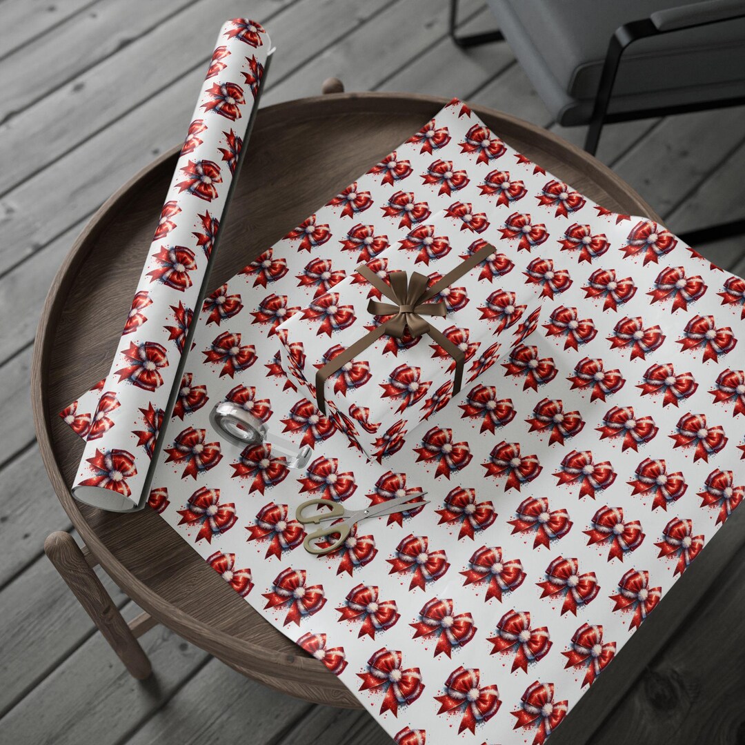 Red Ribbons Wrapping Paper | Red Bow Christmas Pattern - Etsy