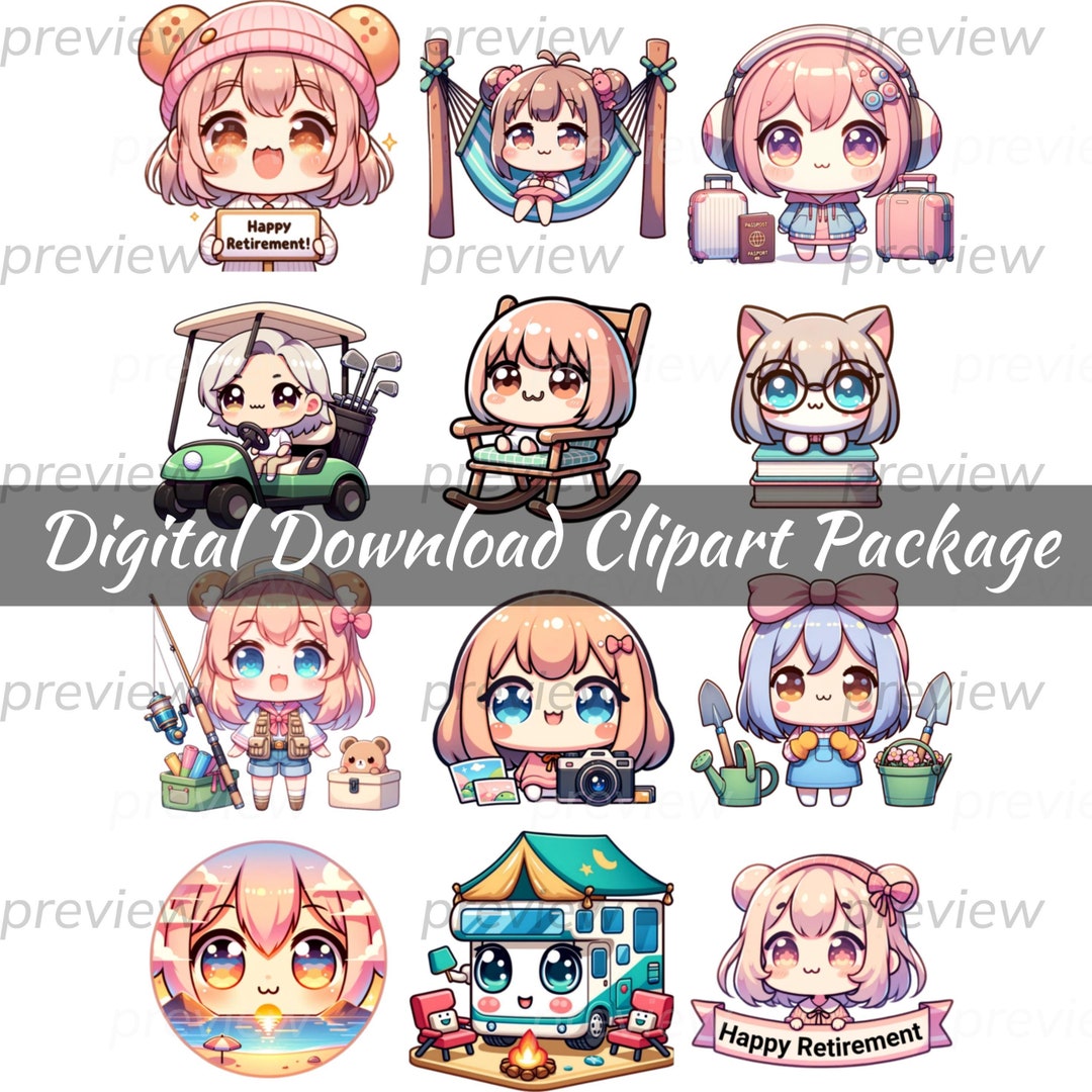 Retirement Celebration Digital Clipart Pack 12 Adorable Chibi Designs ...