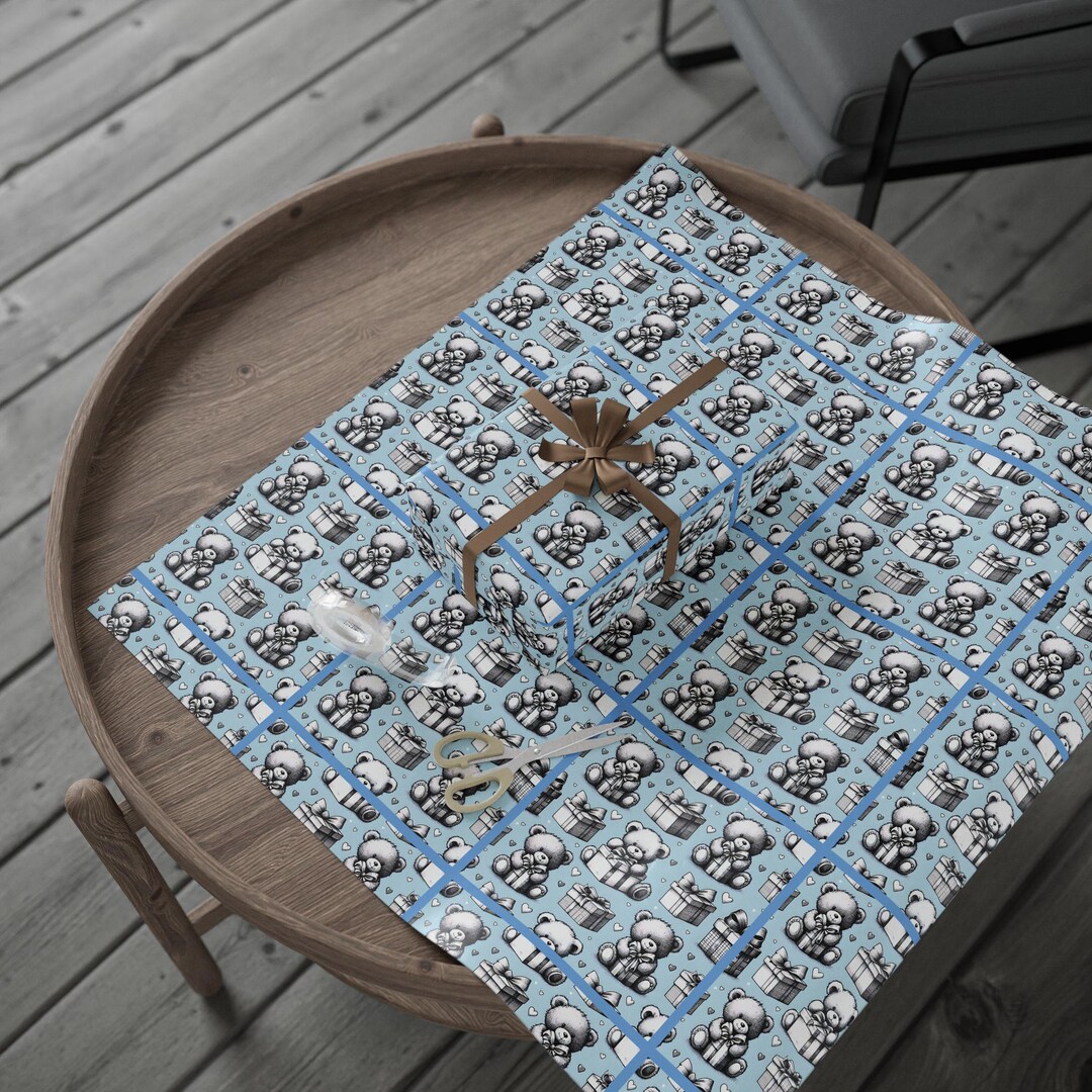 Adorable Teddy Bear Wrapping Paper Cute Blue Gift Wrap With Bears ...