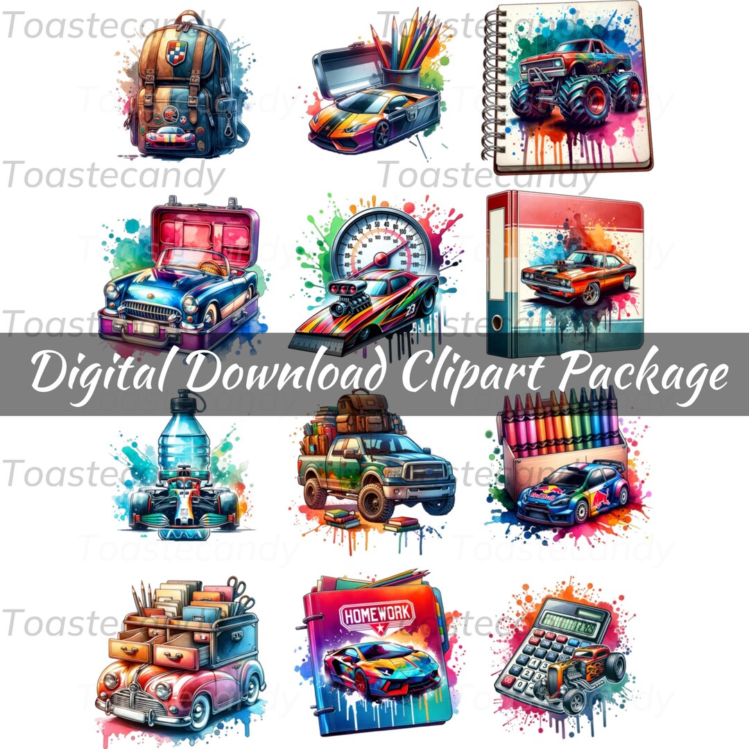 Back to School Car Clip Art Bundle for Boys - Vibrant Classroom Decor ...