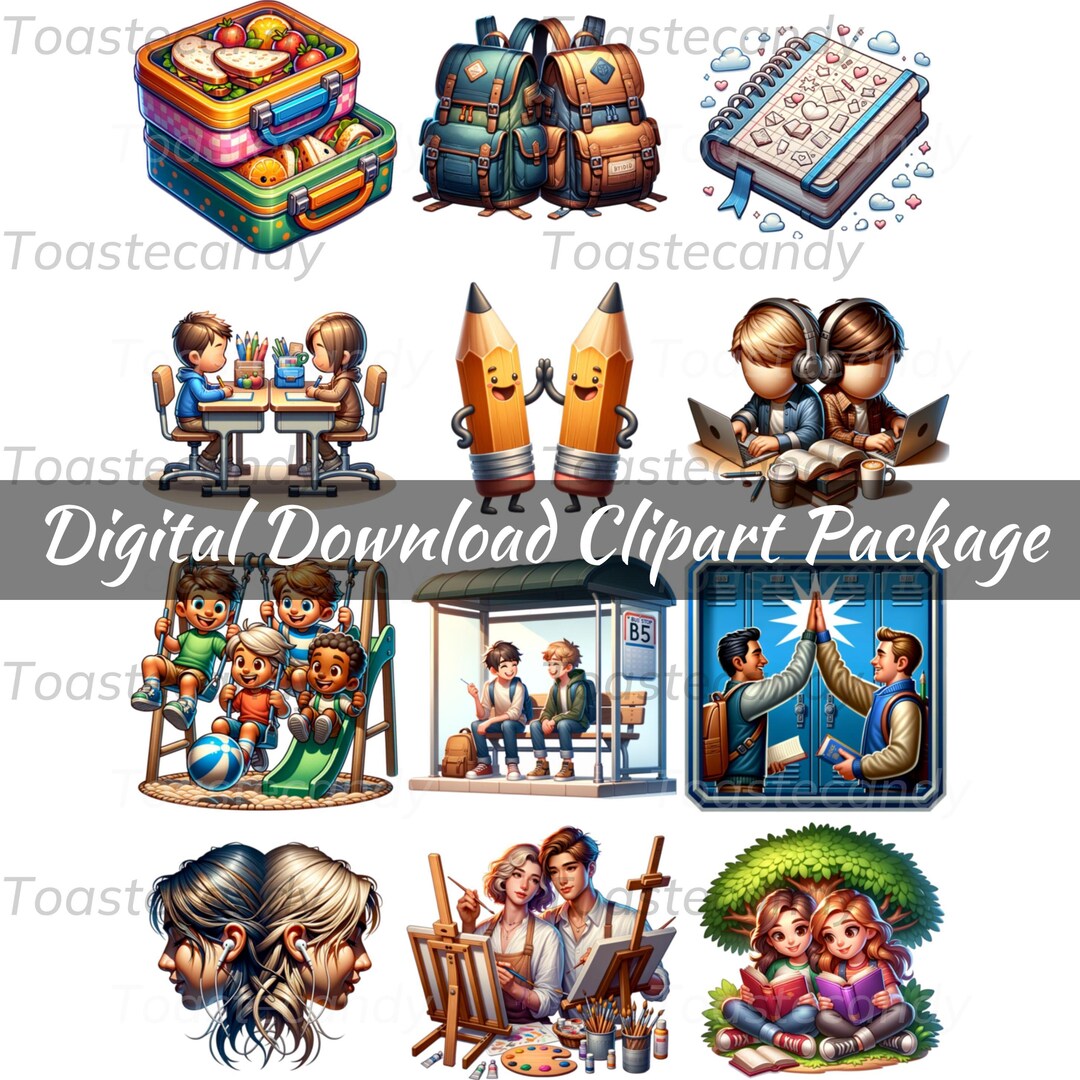 Elementary Best Friends Clipart - Cute School Kids Illustrations ...