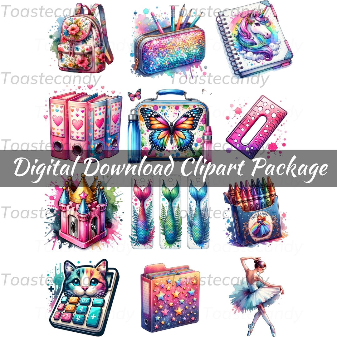 Vibrant Back to School Clip Art Bundle - Floral Backpacks, Sparkly ...