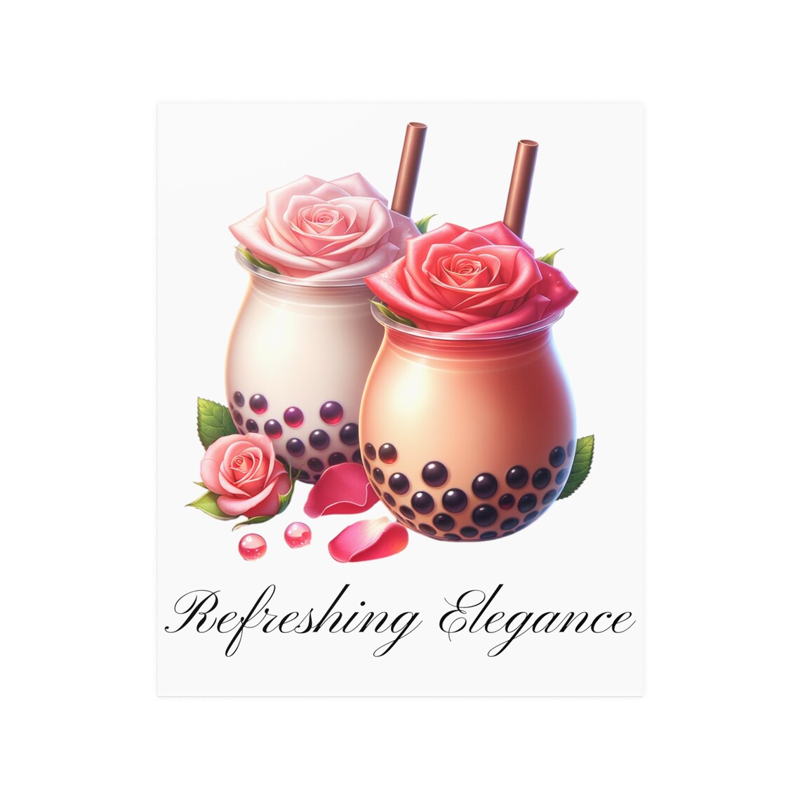 Rose Bubble Tea Poster: Floral Kitchen Decor, Summer Drink Art (210gsm ...
