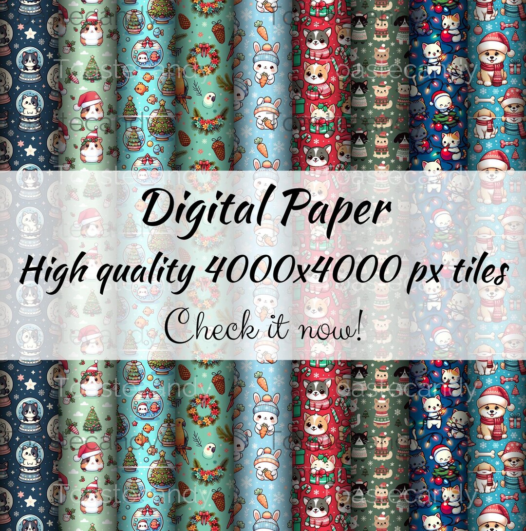 Holiday Animal Digital Paper Bundle - Cute Christmas Hamsters, Dogs ...