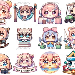 Retirement Celebration Digital Clipart Pack 12 Adorable Chibi Designs ...