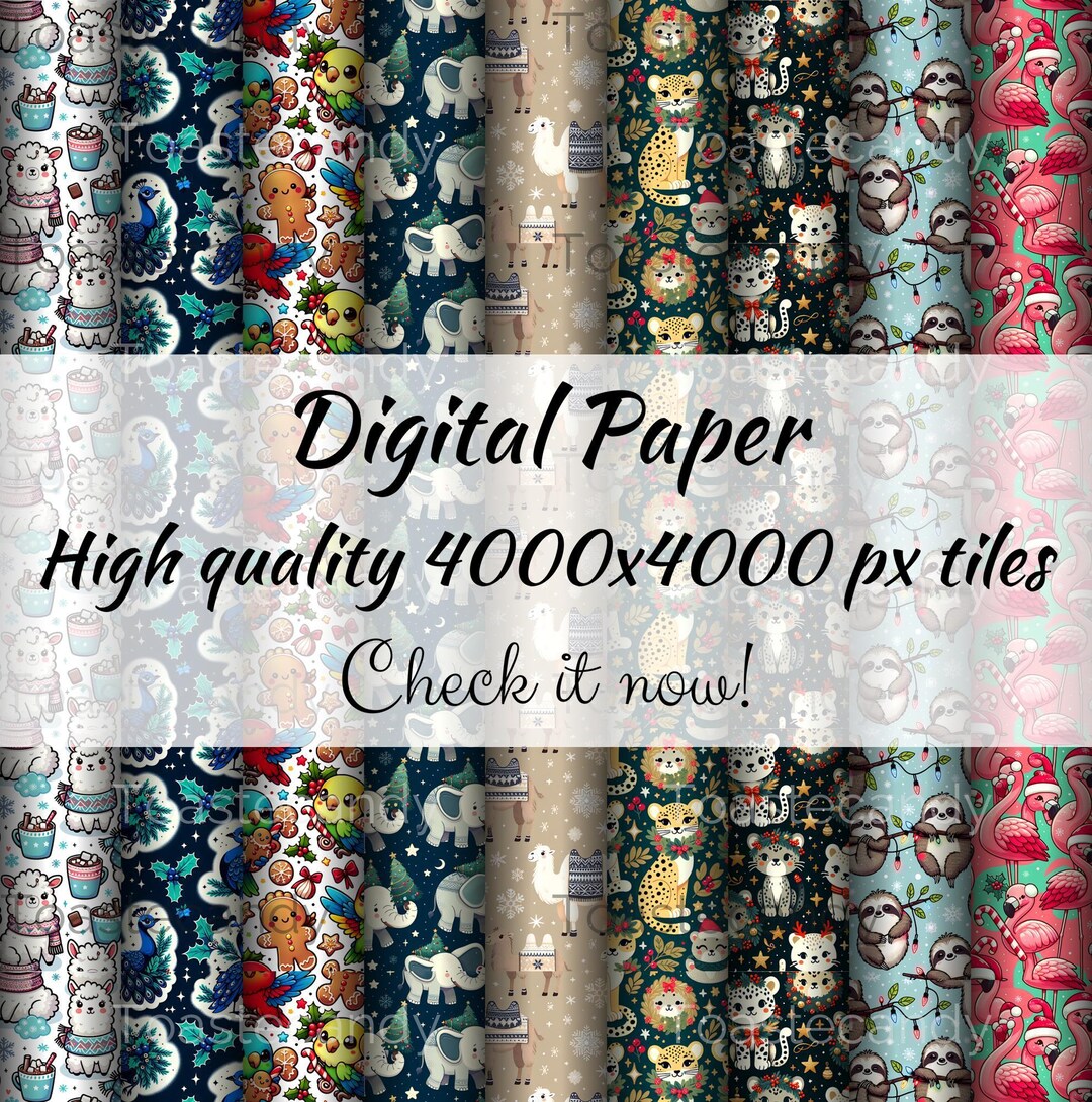 Festive Animal Holiday Fun Digital Paper Pack - Cute Christmas Patterns ...