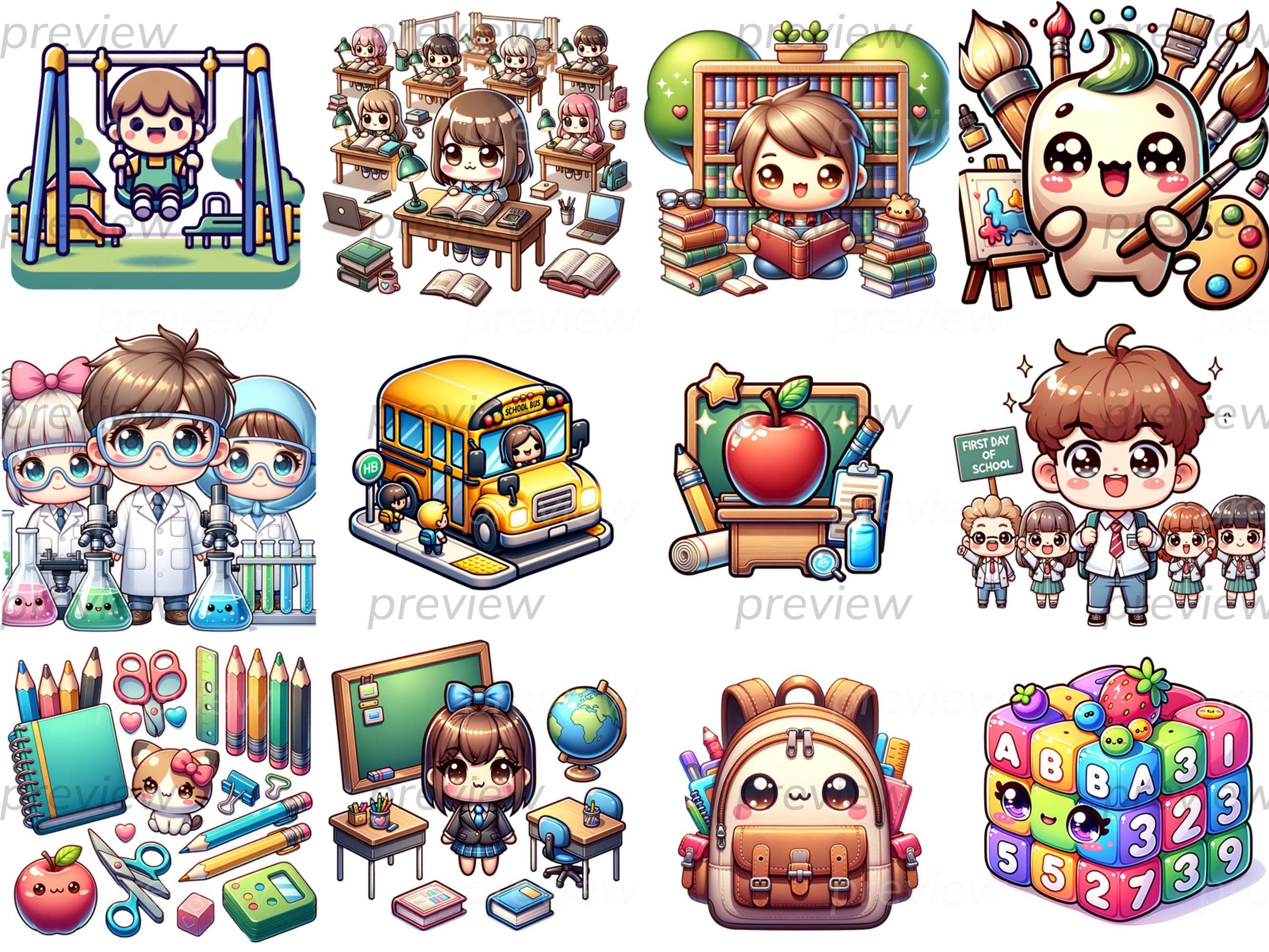 Adorable Back to School Clip Art Cute and Colorful Educational ...