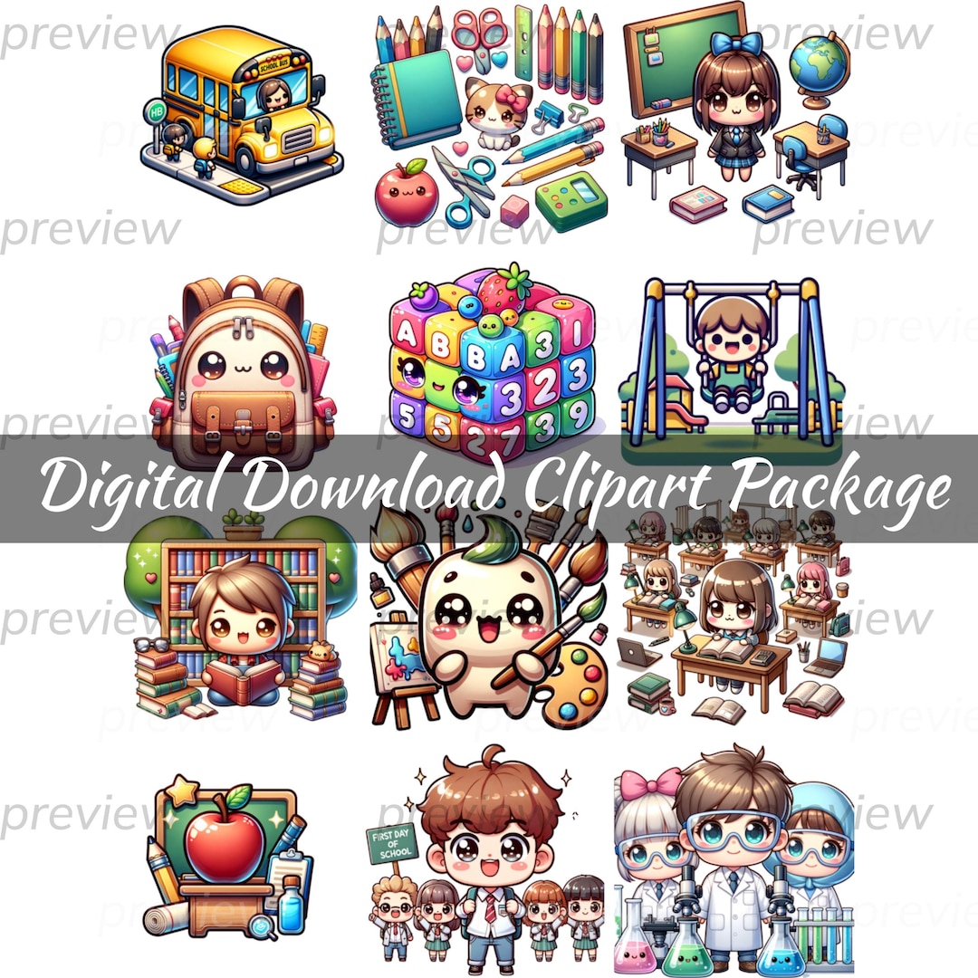 Adorable Back to School Clip Art Cute and Colorful Educational ...