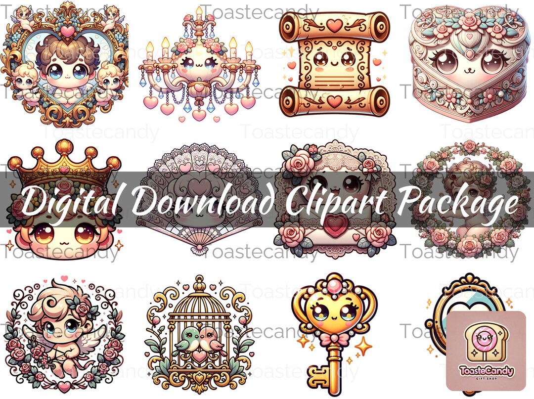 Whimsical Rococo Valentine Clip Art Collection With Ornate Heart Frames ...