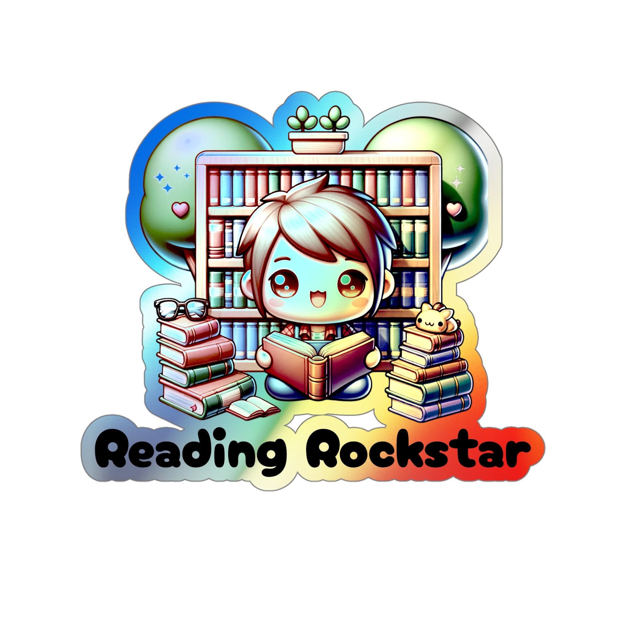 Reading Rockstar Holographic Sticker - Cute Book Lover Shiny Decal ...