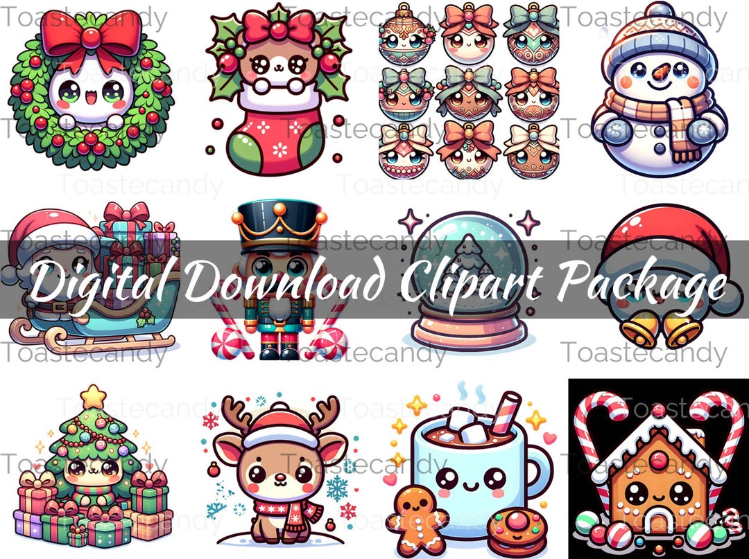 Kawaii Christmas Clip Art Bundle - Cute Holiday Characters and Icons ...