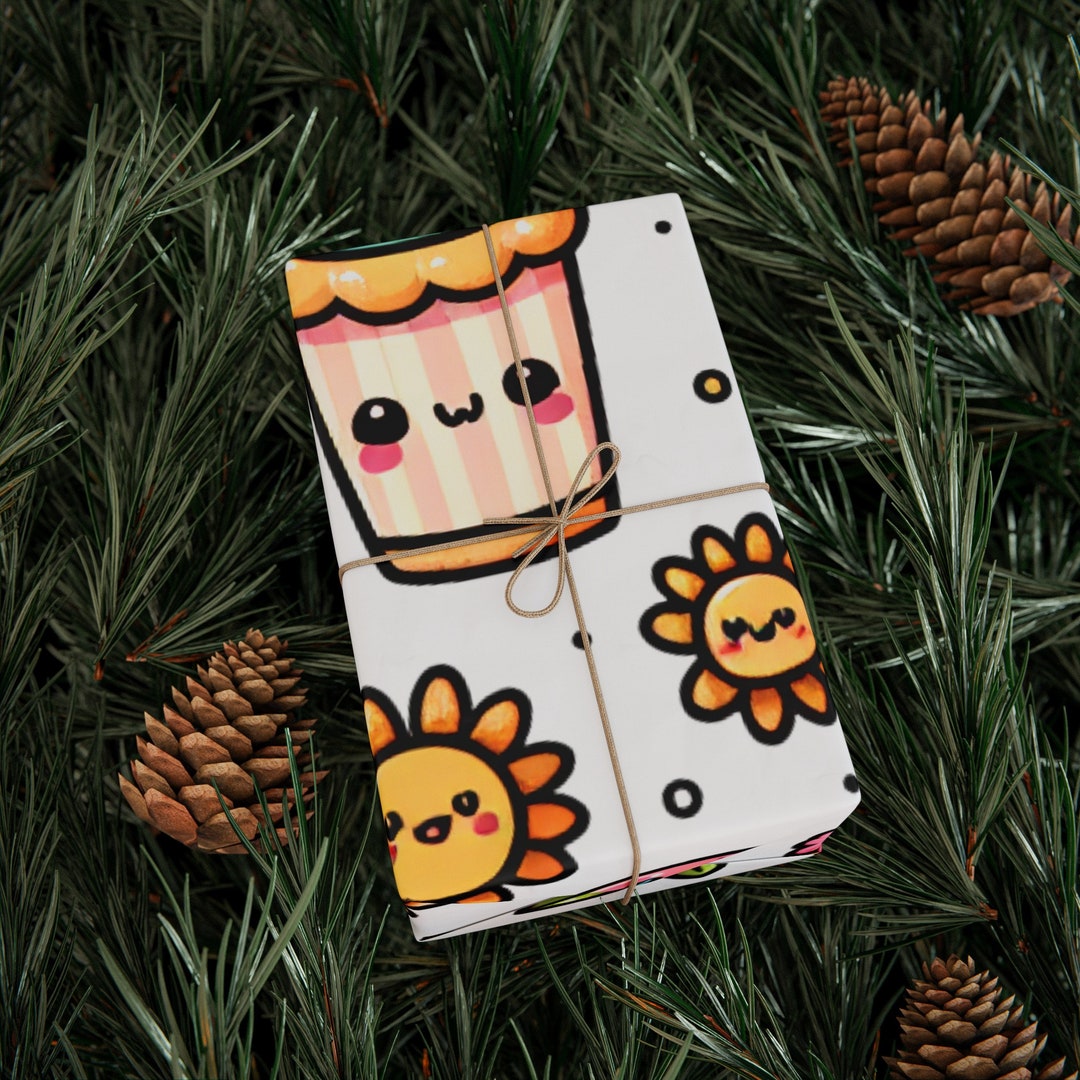 Cute Kawaii Dessert Wrapping Paper Adorable Cupcake and Donut Gift Wrap ...