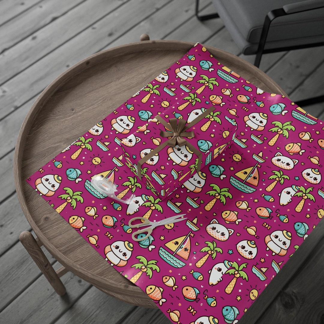 Tropical Kawaii Wrapping Paper | Cute Beach and Ocean Gift Wrap ...