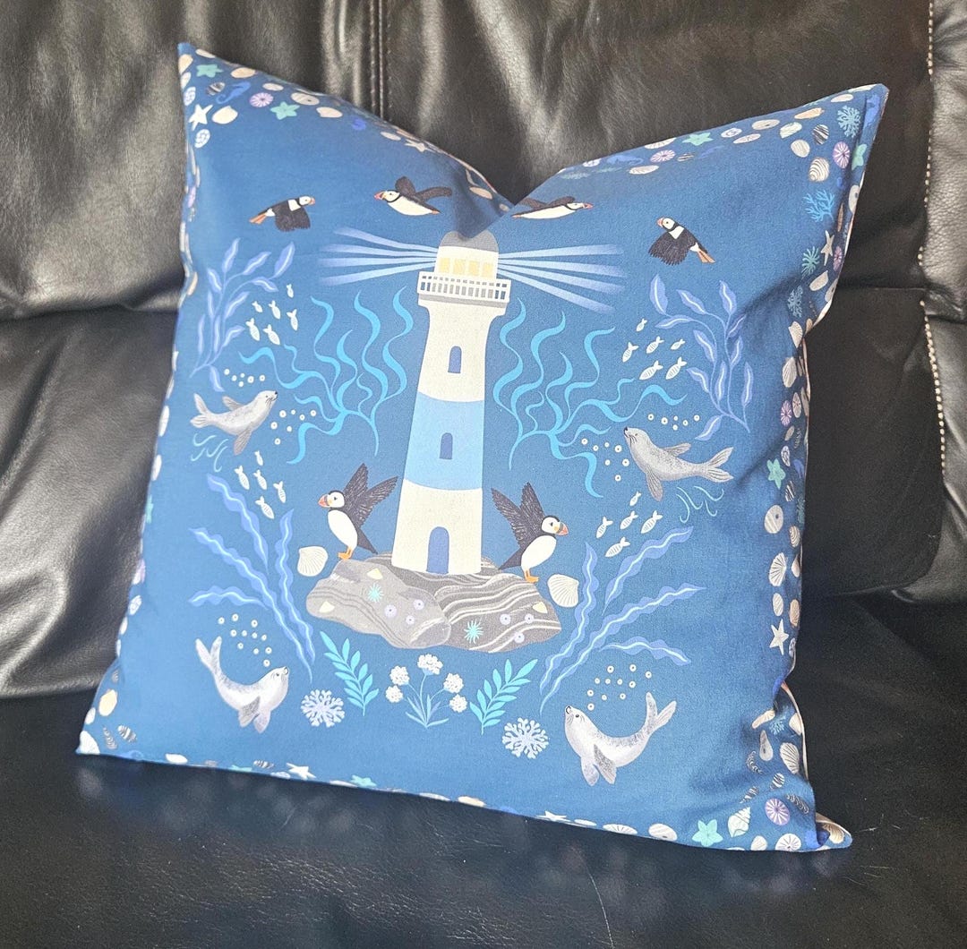 Puffin Rock Cushion Cover: Handmade Cotton Throw Pillow, Lewis & Irene ...
