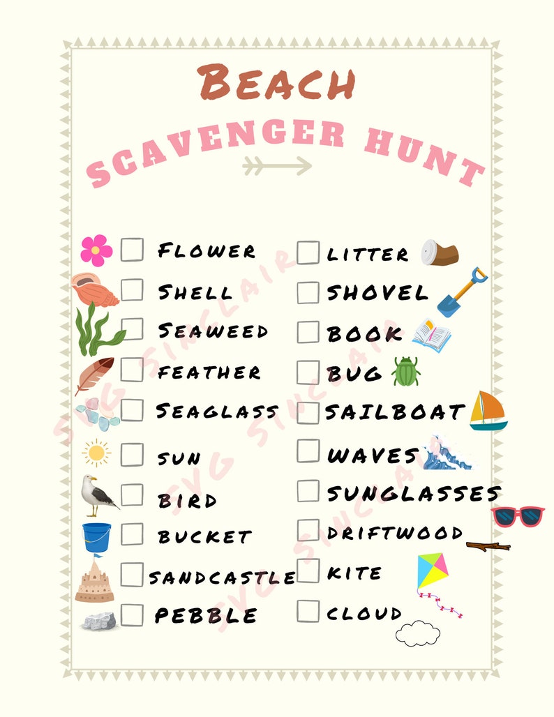 Kids Beach Scavenger Hunt Printable File - Etsy