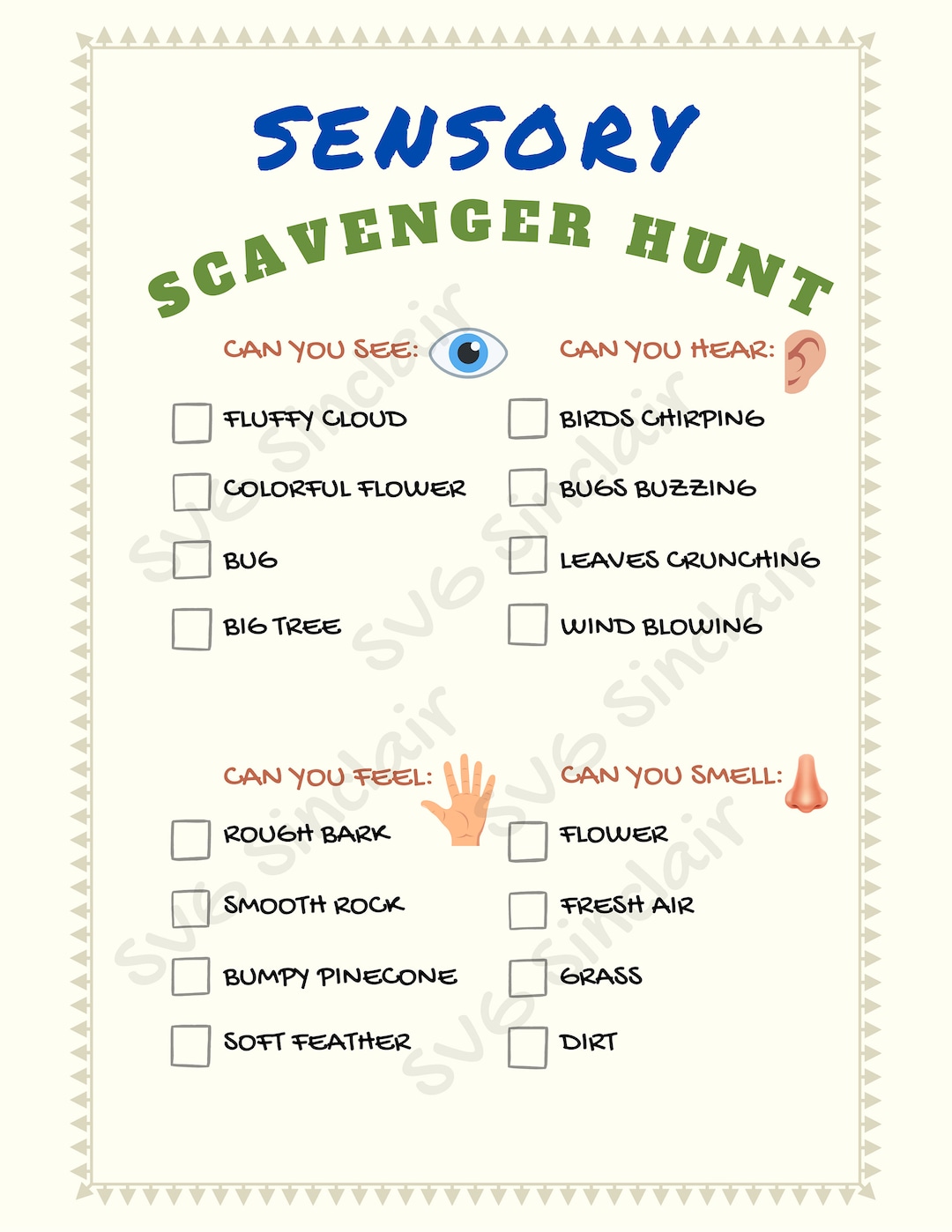 Kids Sensory Scavenger Hunt Printable - Etsy