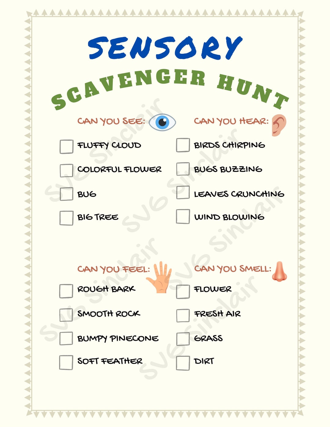 Kids Sensory Scavenger Hunt Printable - Etsy