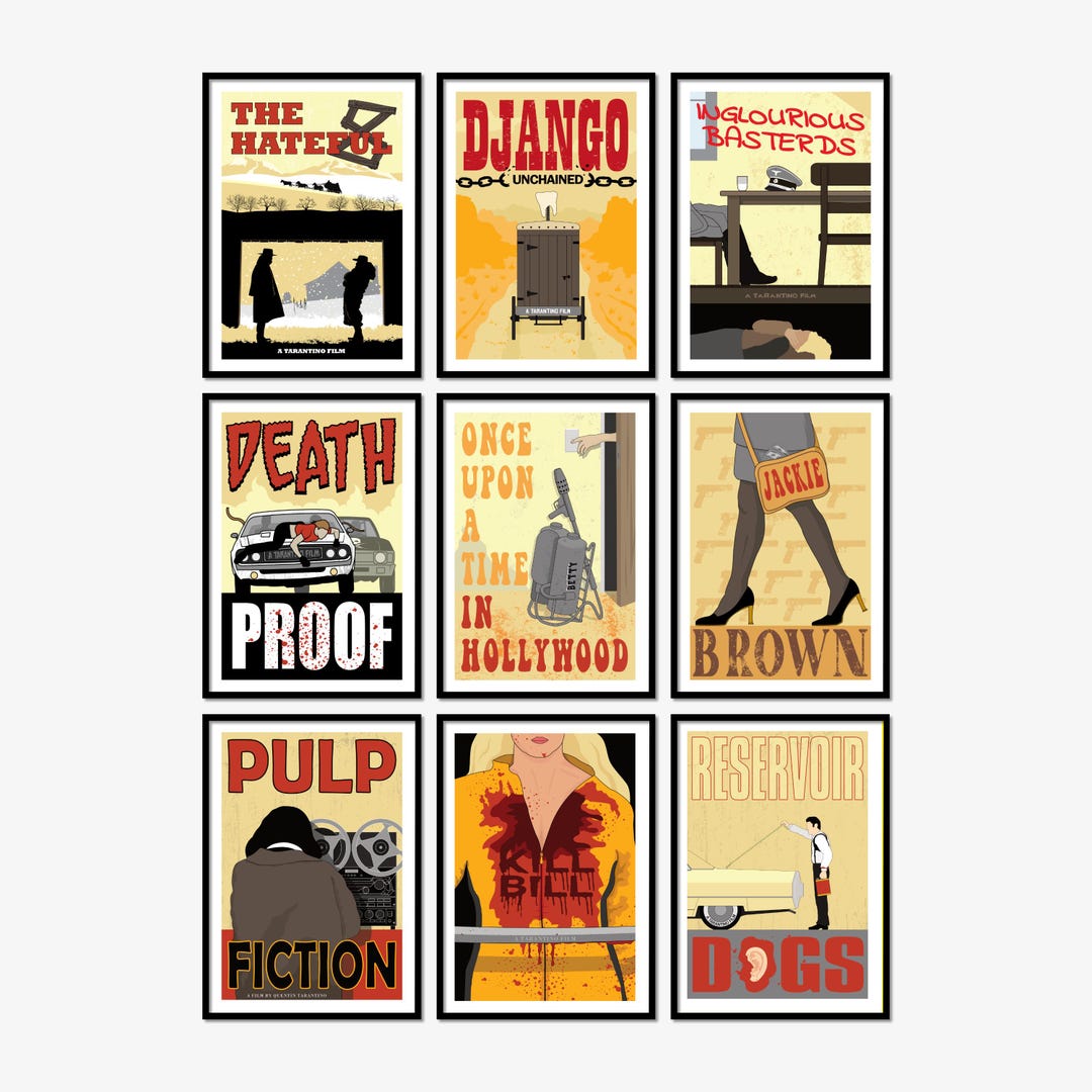 Tarantino Movie Set of 9 Movie Poster Collection // Retro Wall Art ...