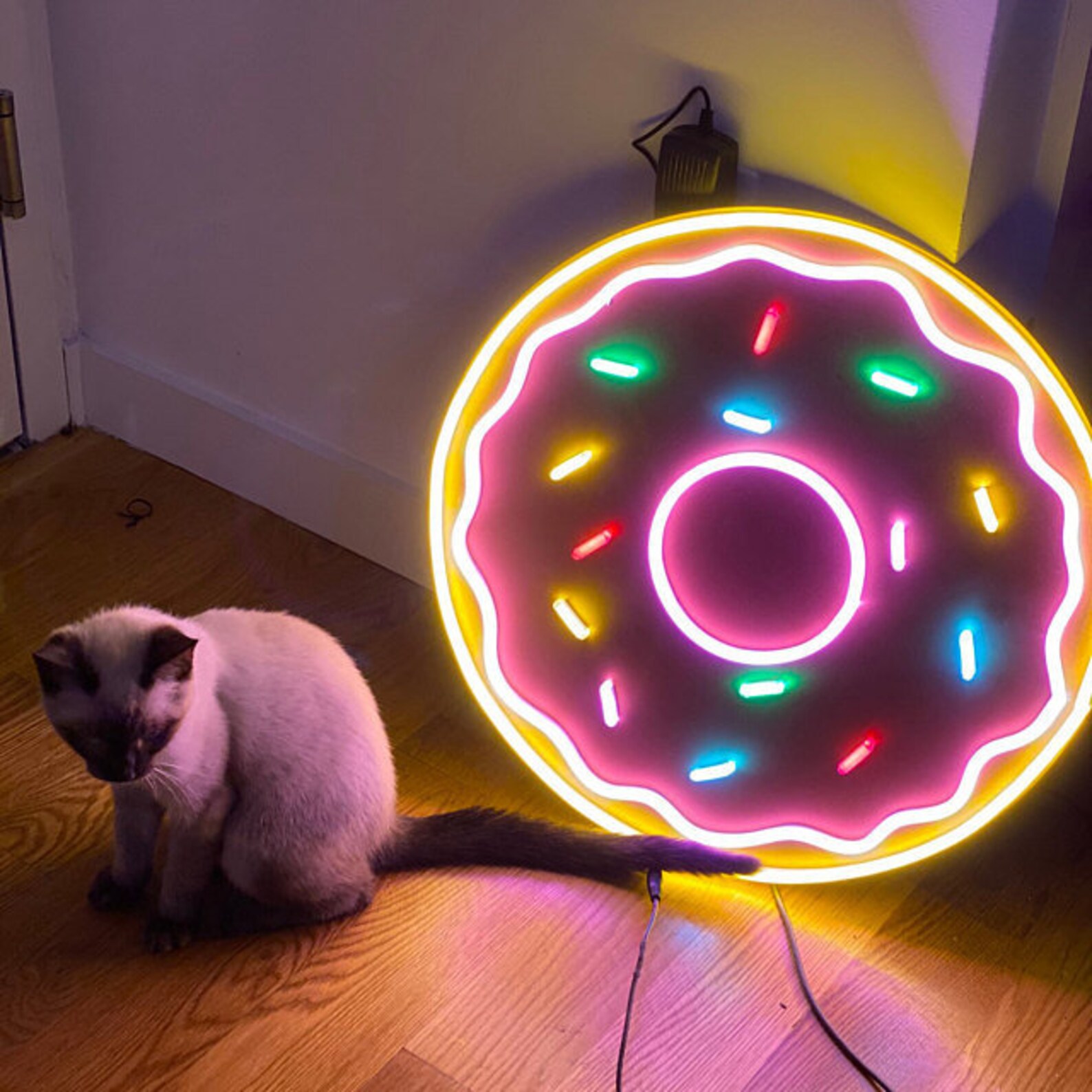 Donut Neon Sign Donut Multicolored Neon Sign Eat Neon Sign Etsy