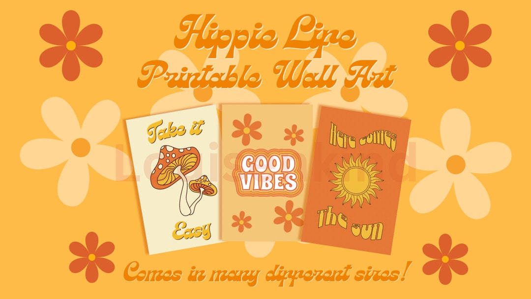 Retro Hippie Flower Power Printable Wall Art Set Incl. 3 Different ...