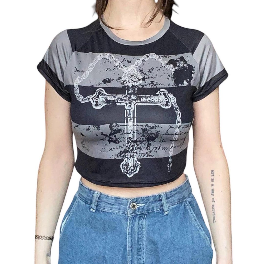 Y2K Chained Cross Emo Grunge Crop Top - Etsy