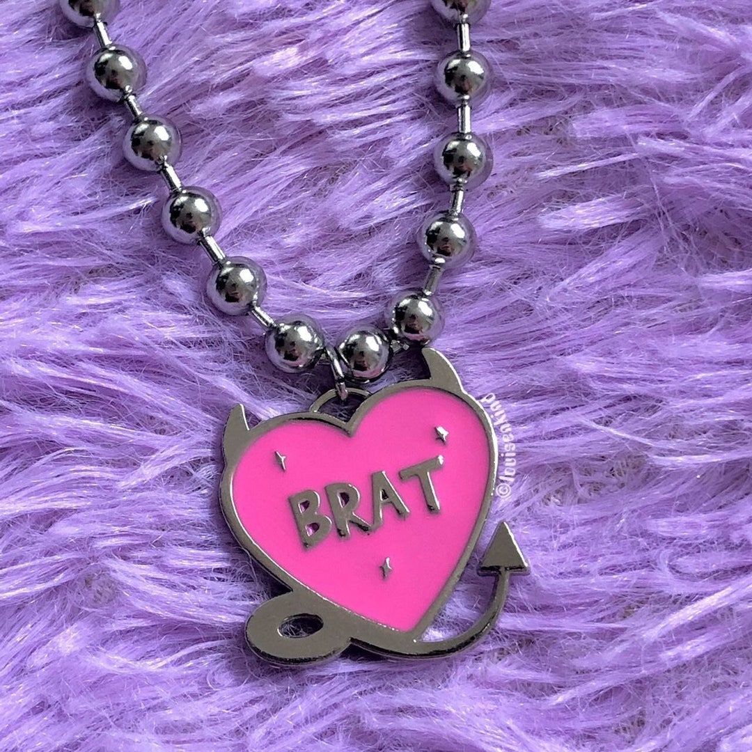 Y2K Brat Heart Devil Horn Ball Chain Necklace - Etsy