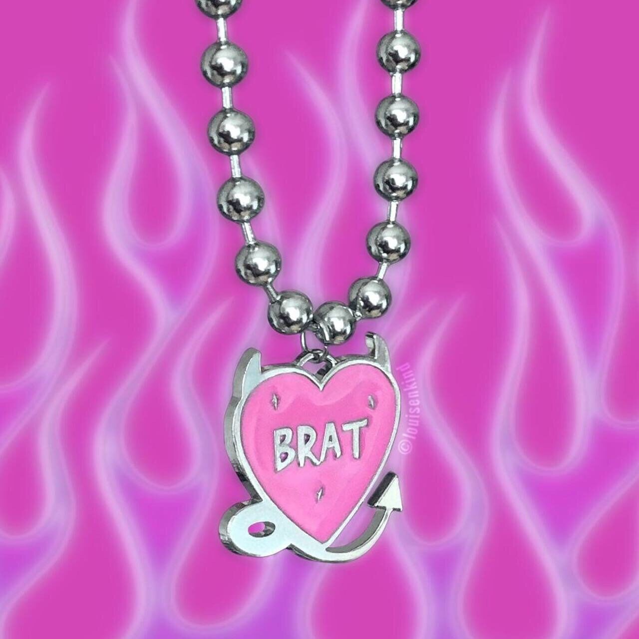 Y2K Brat Heart Devil Horn Ball Chain Necklace - Etsy